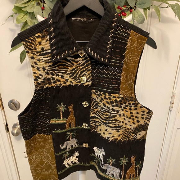 Vintage | Jackets & Coats | Vintage Corduroy Embroidered Animal Print ...